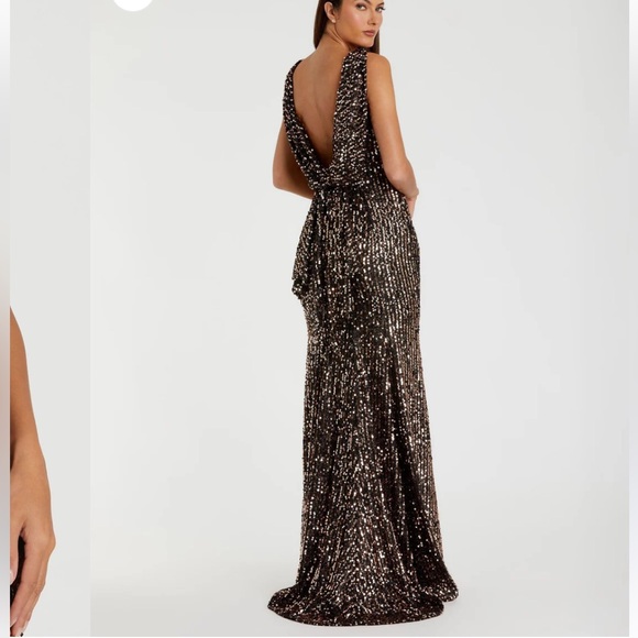 Mac Duggal | Dresses | Mac Duggal Bronze Cowl Back Boat Neck Sequined ...